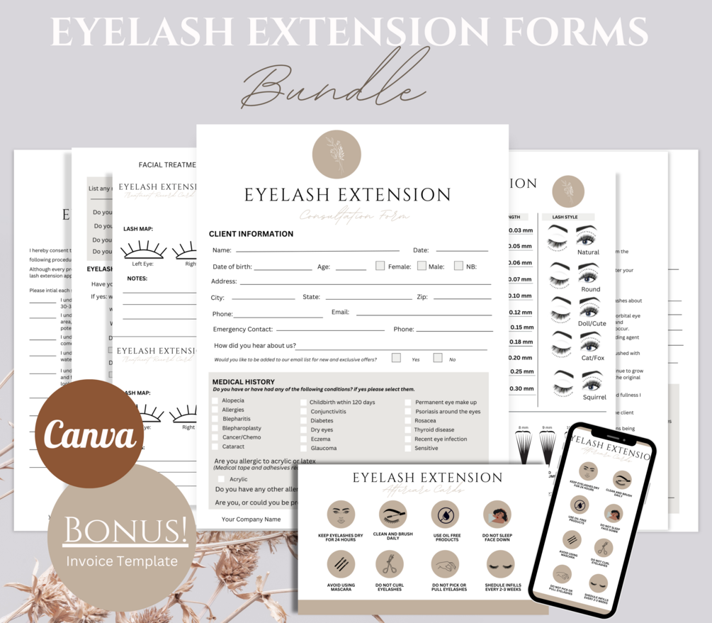Eyelash Extension Forms - Editable Lash Consent Templates, Lash Tech ...
