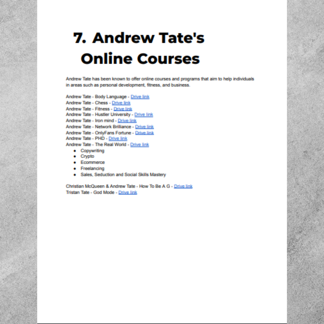 Andrew Tate's Online Courses E-book