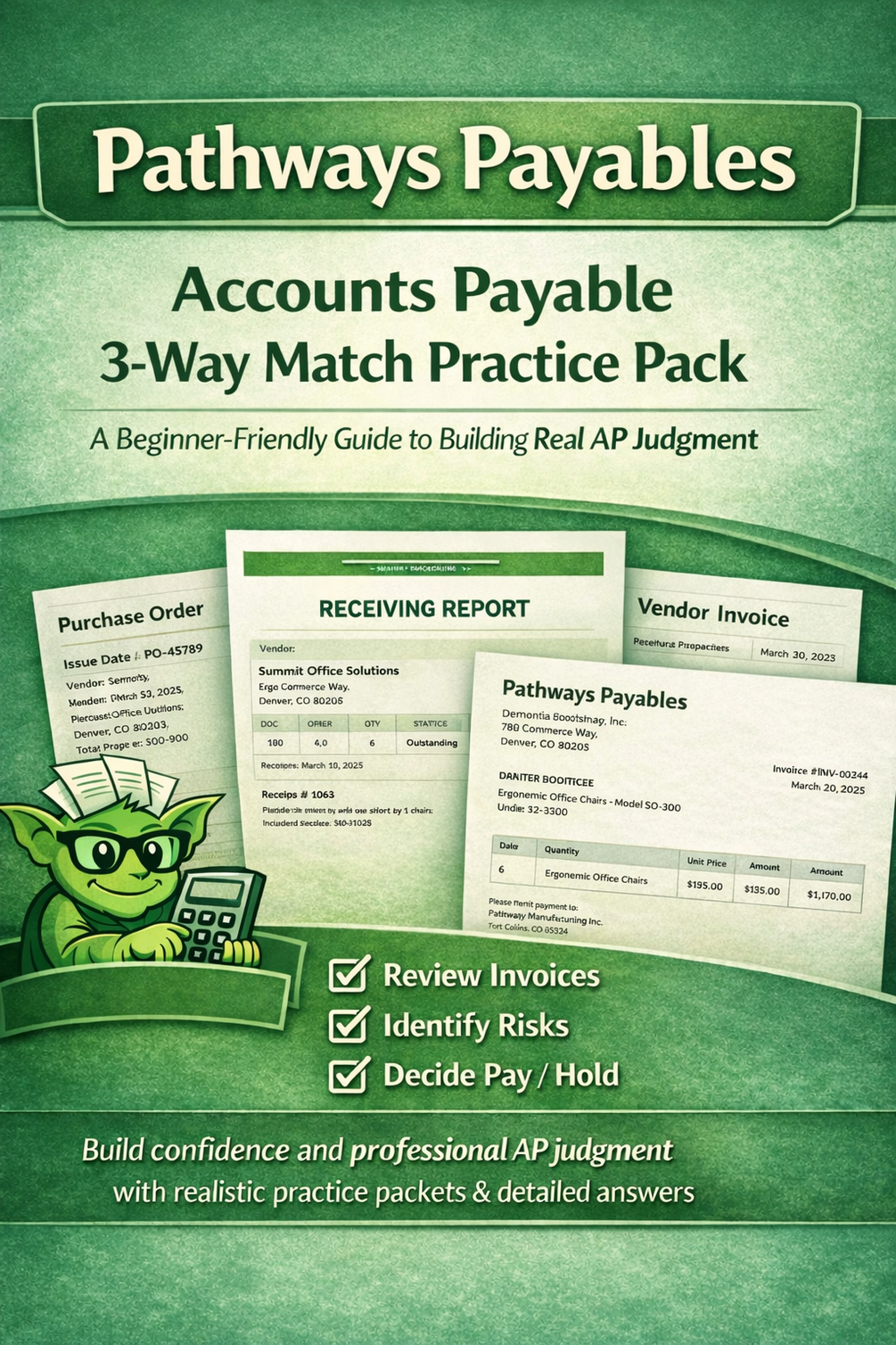 Accounts Payable 3-Way Match Practice with 10 Practice Packets. A ...