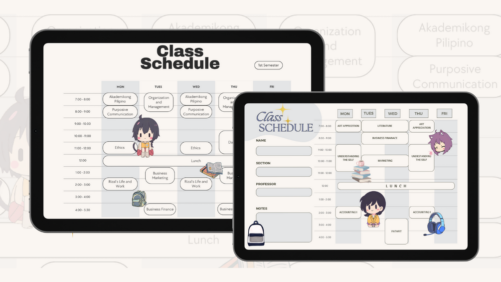 Aesthetic Printable & Editable Class Schedule (Canva Template)