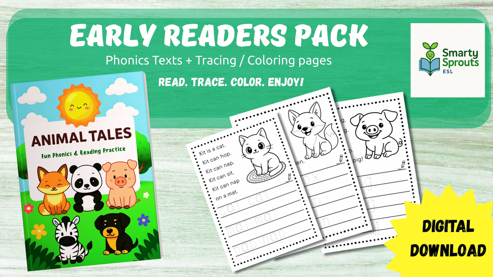 ESL Animal Tales: Fun Phonics and Reading / Tracing Coloring Worksheet Pack