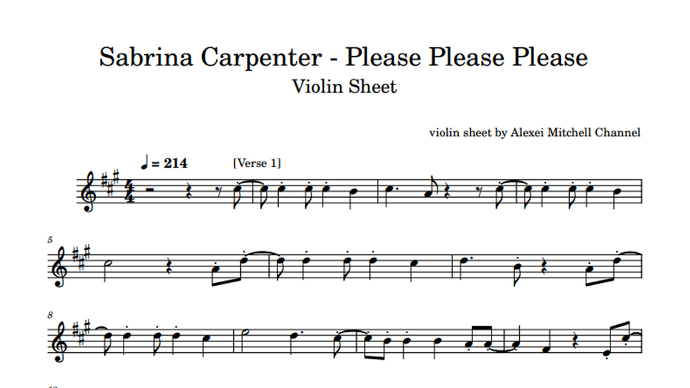 Sabrina Carpenter - Please Please Please Violin Sheet