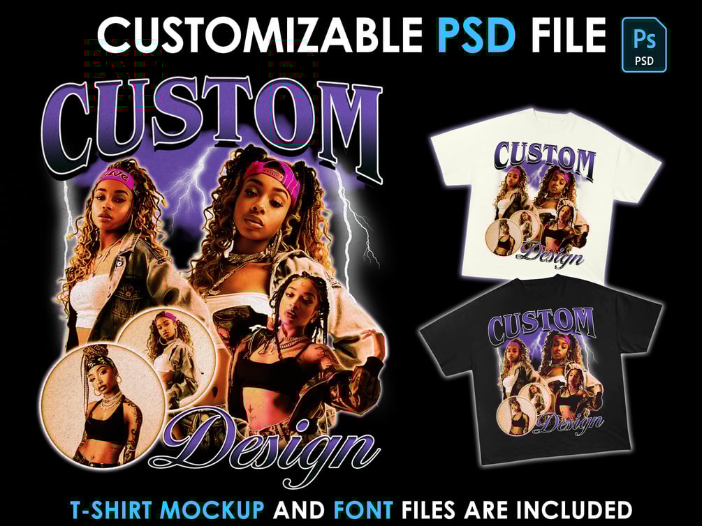 BOOTLEG RAP TEE TEMPLATE, 90S VINTAGE T-SHIRT DESIGN TEMPLATE, EDITABLE ...