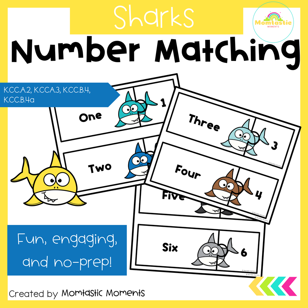 Number Puzzles (Numbers 1-20) Shark Themed Number Matching