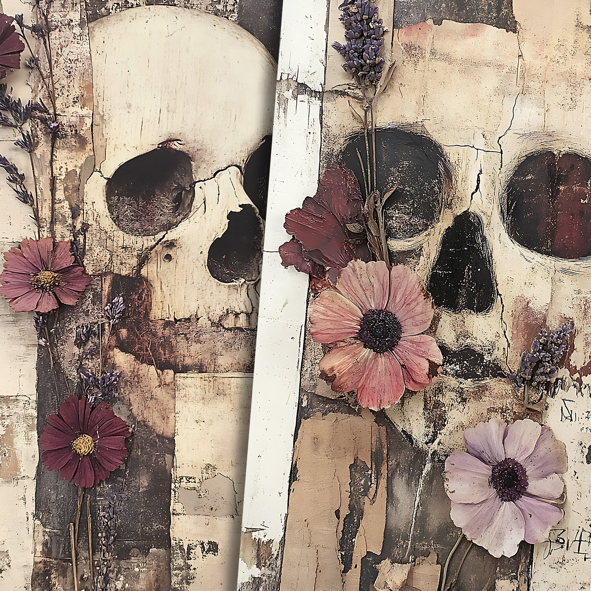 20 pc Skull Shabby Chic Flowers Layered Pink Halloween Printable Junk ...