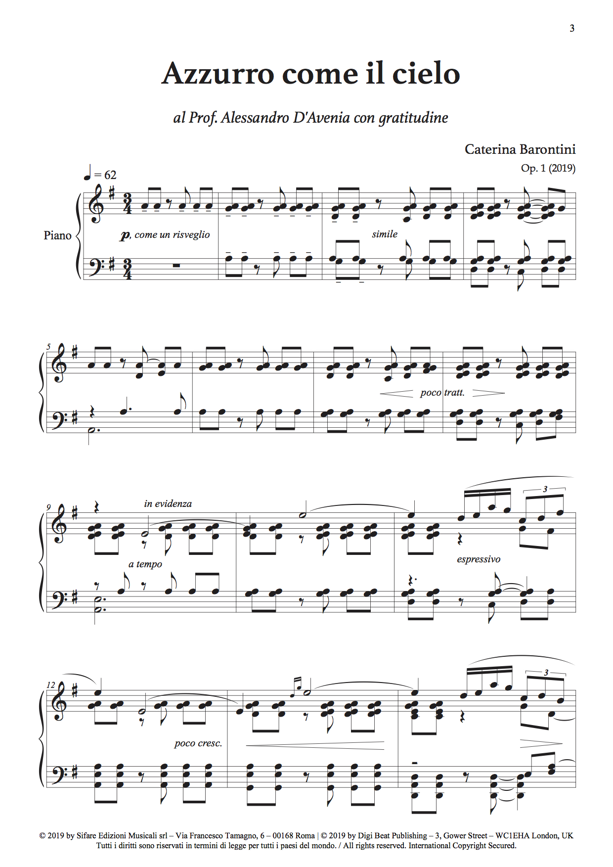 Azzurro come il cielo / Azure as the Sky [Digital Sheet Music]