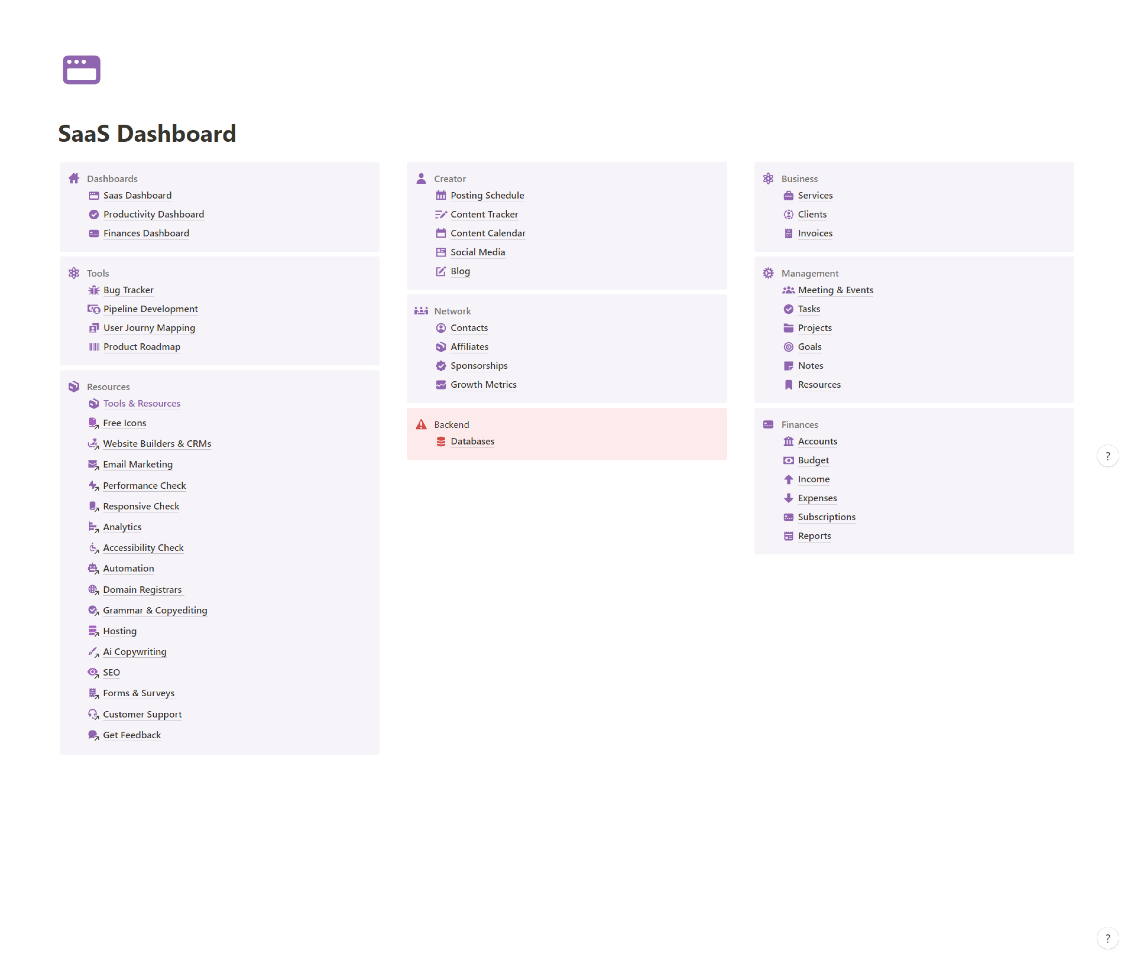 Notion SaaS Dashboard - Notion Template