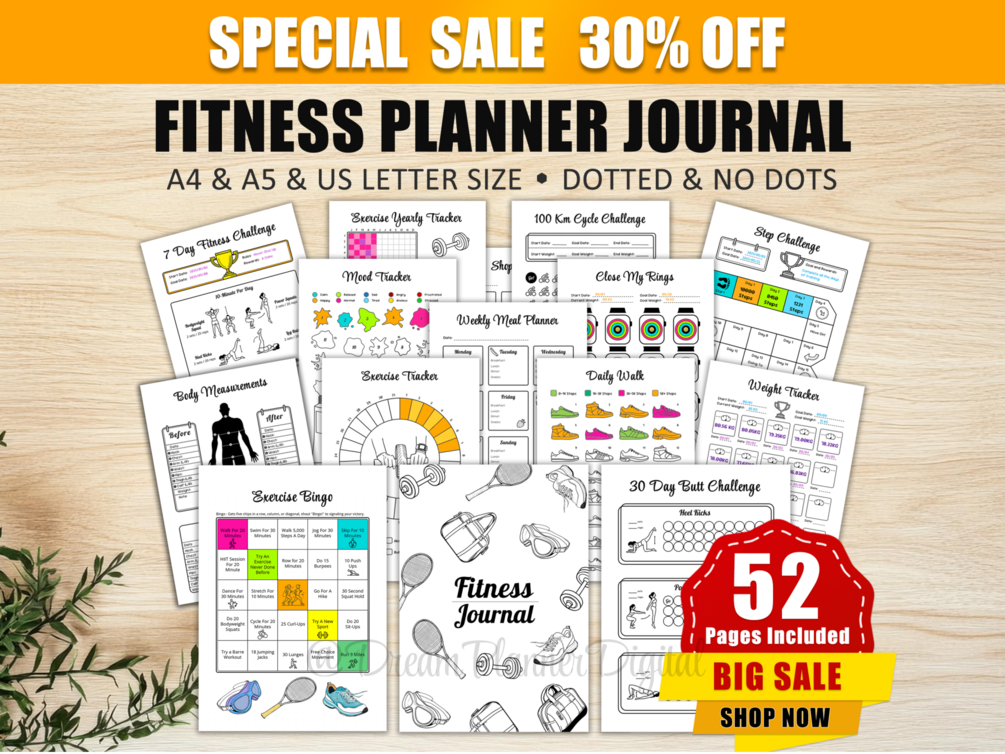 Fitness Planner Journal Bundle – 52 Printable Pages | BuJo Workout ...