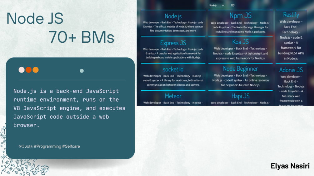 List of Node JS Bookmarks 70+ in NightTab Extension