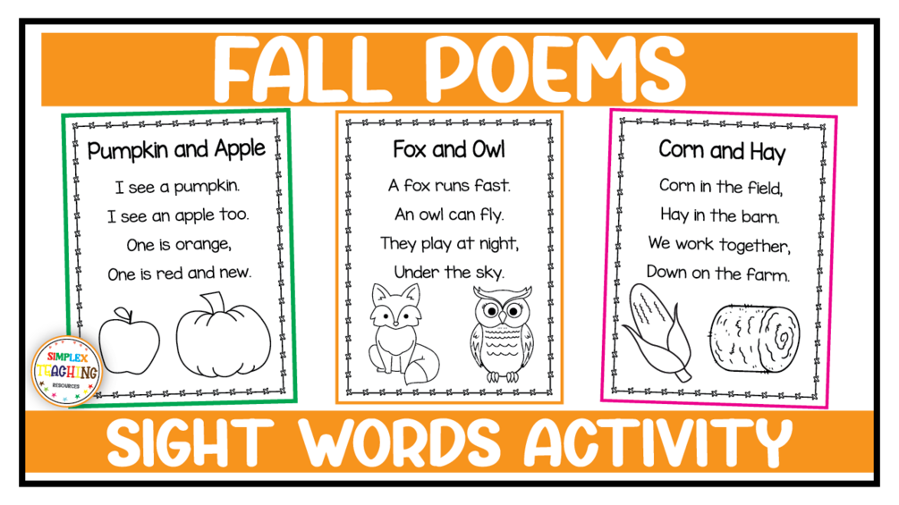 Fall Sight Word Poems | Reading Activities for Kindergarten and 1st Grade