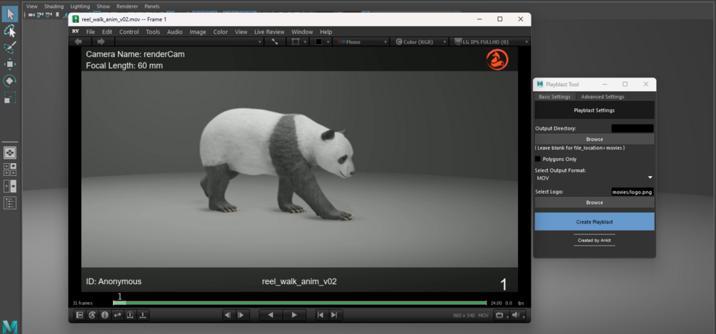 Playblast Tool for Autodesk Maya (2022-2025)