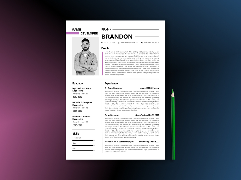 Resume / CV Template - Frank Brandon (Free Download)