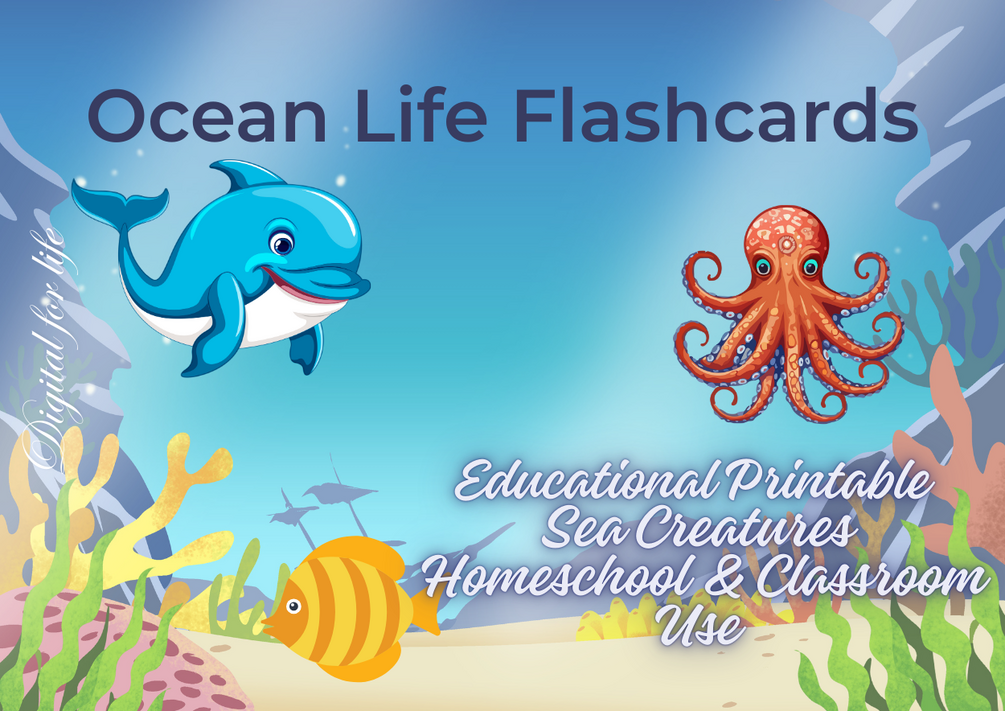 Ocean life Flashcards & Quiz – 49-Page Educational Set for Kids (3-6 Years)