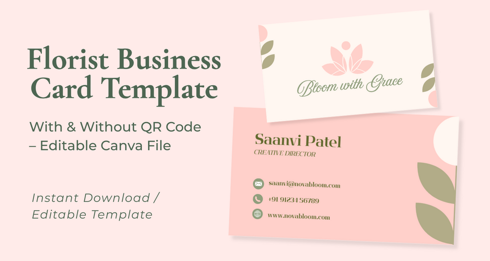 Florist Business Card Template – Editable Canva Design with Optional QR ...
