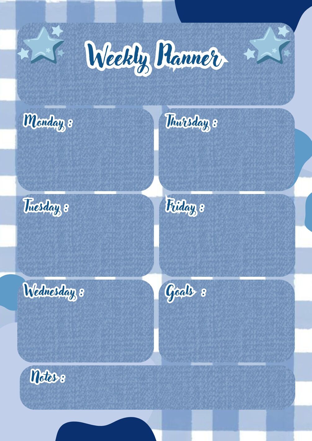Cute Theme Blue Weekly Planner