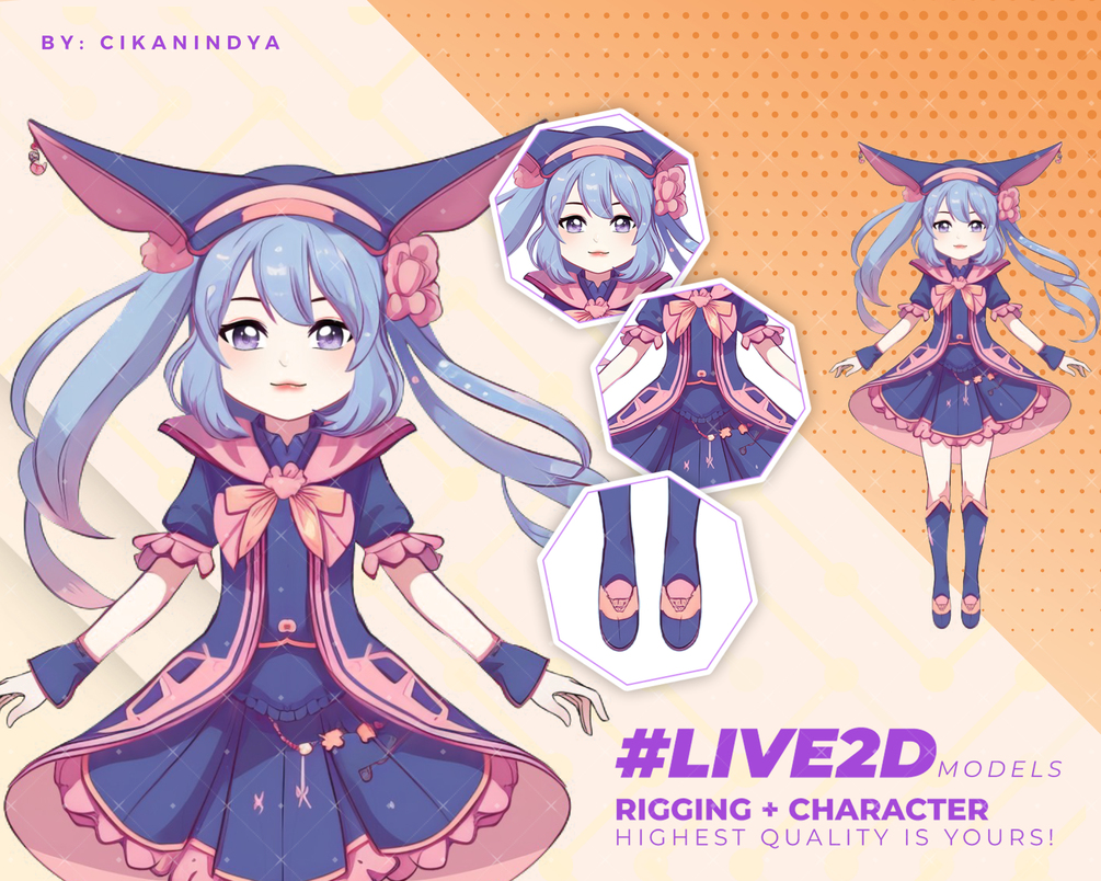 VTuber Live2D | Vtuber Model Anime Loli Pink and Blue Girl for ...