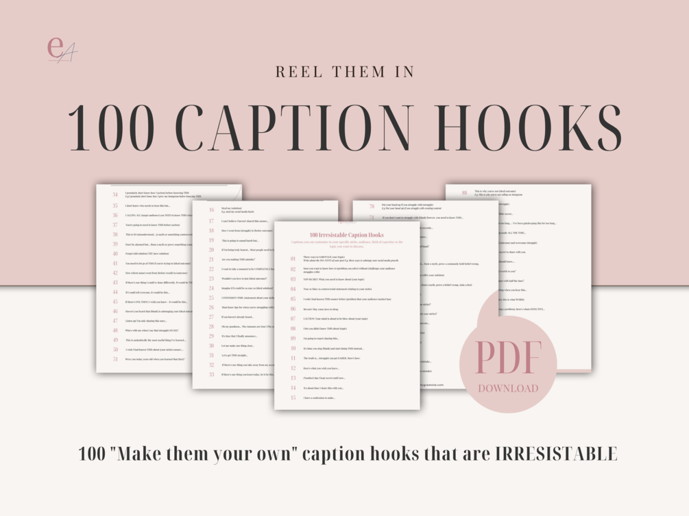 100 Caption Hooks | Caption Starters for Instagram Posts & Reels