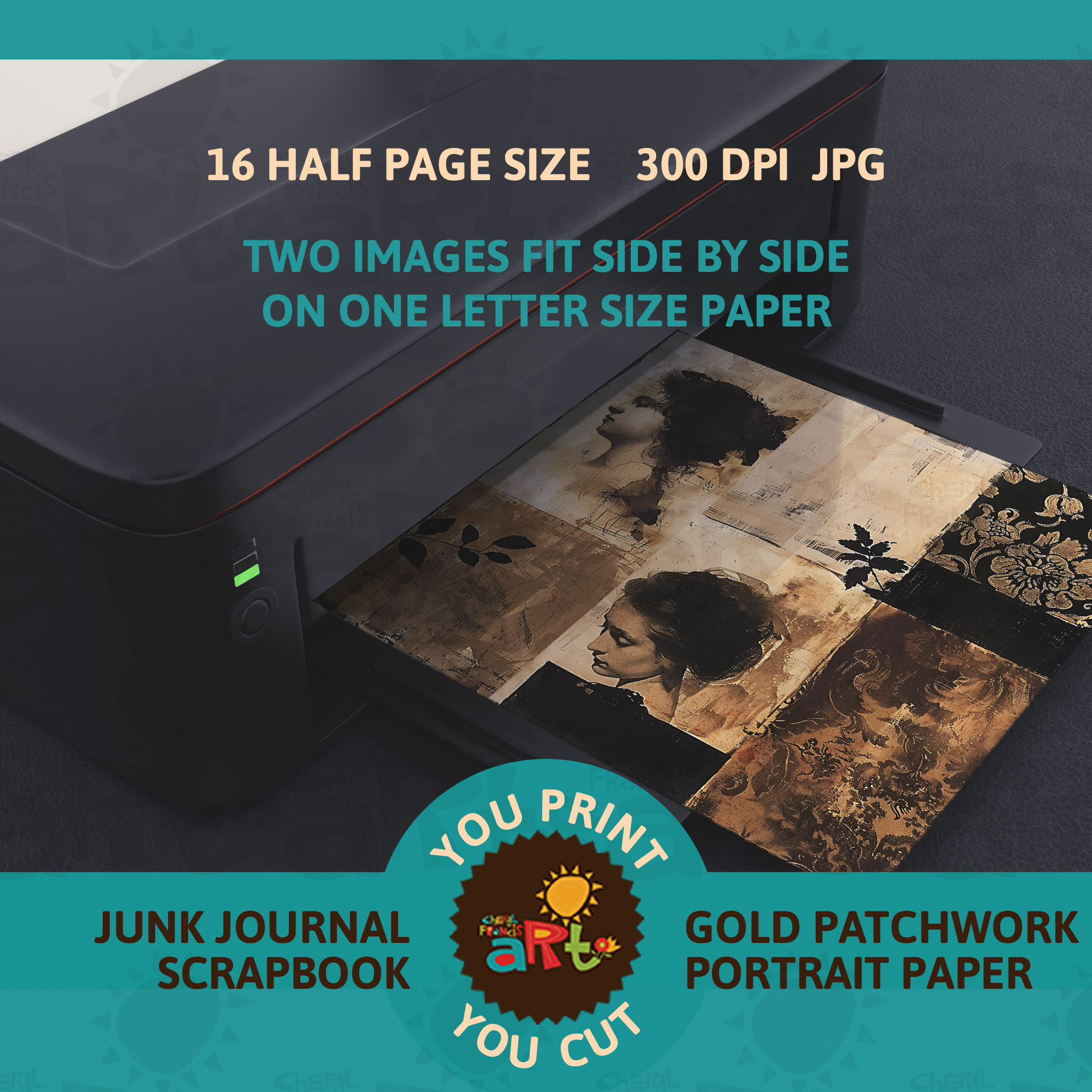 16 pc Gold Color Block Patch Lady Portrait Collage Printable Junk ...