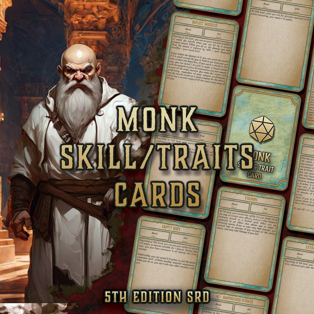 DnD Monk Skills and Traits Cards | Character Skills Cards | 5th edition board game | Printable ...