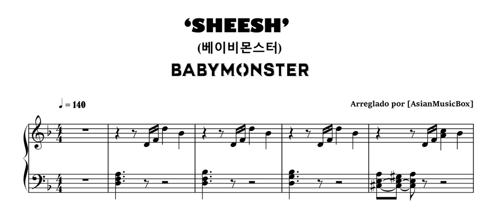 ‘SHEESH’ - BABYMONSTER (베이비몬스터) [Piano Sheet Music / MIDI / WAV]