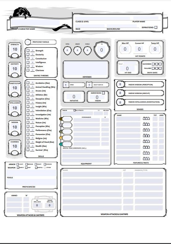 DnD character Sheet | Fillable 2023 + Free Future Updates