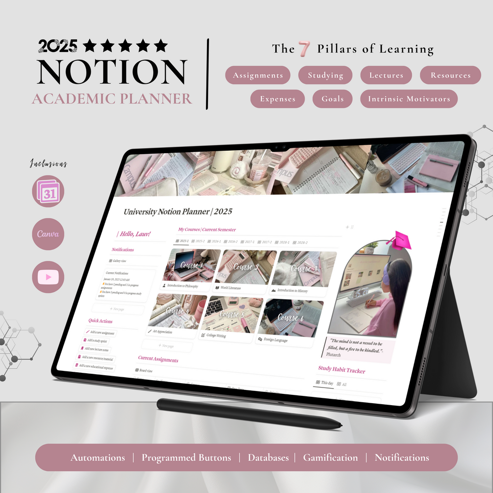 Notion Academic Planner - Pink