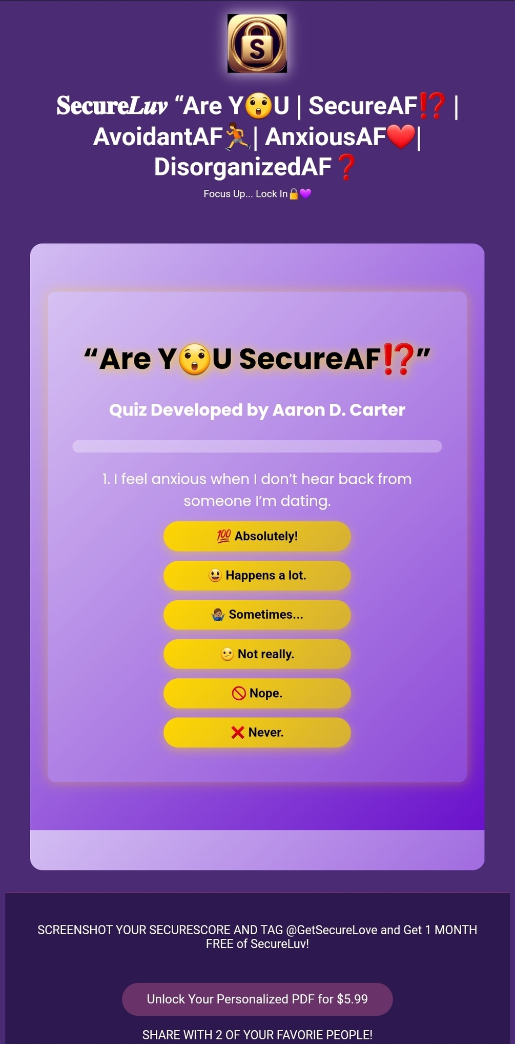 𝐒𝐞𝐜𝐮𝐫𝐞𝑳𝒖𝒗™ Official "Are Y😲U SecureAF⁉️" Quiz!