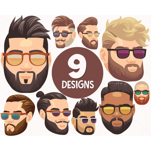 9 Cartoon Bearded Hipster Man and Male Hairstyle SVG, Man SVG, Man ...