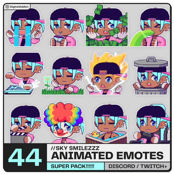 Aqua Hair with Baseball Hat Gamer Girl Emote Pack