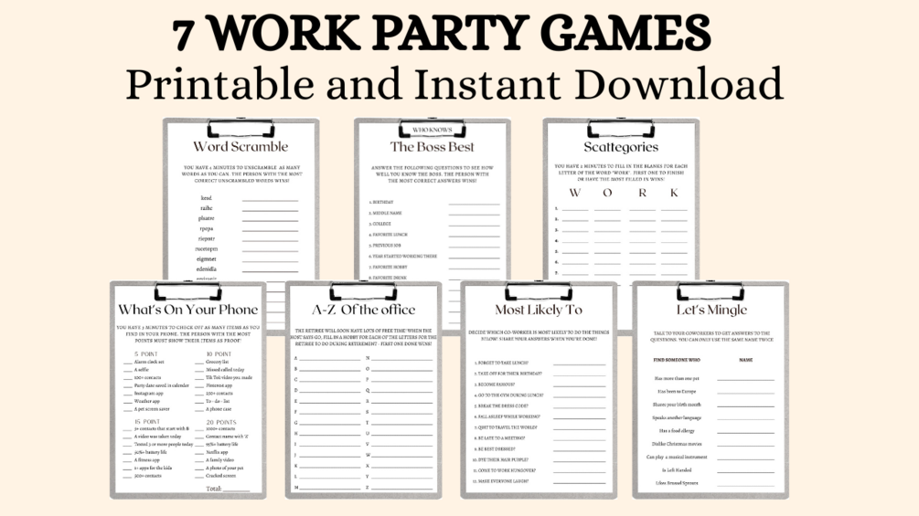 Printable Office Party Games for Adults – Fun Work Party Games for ...