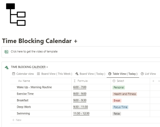 Time Blocking Calender