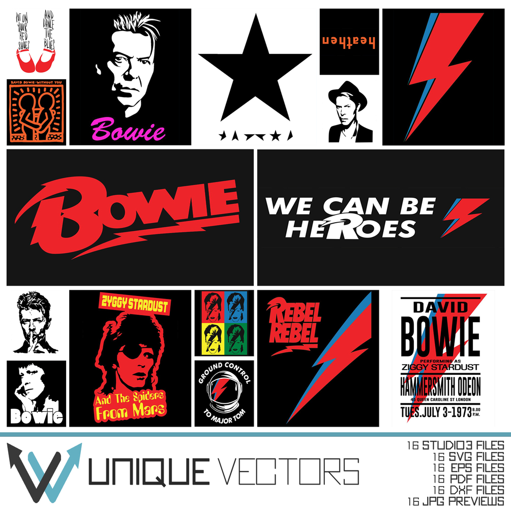 David Bowie 16 Vector Pack (SVG, EPS, DXF, PDF, STUDIO3)