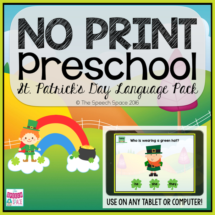 No Print Preschool St. Patrick's Day Language Pack