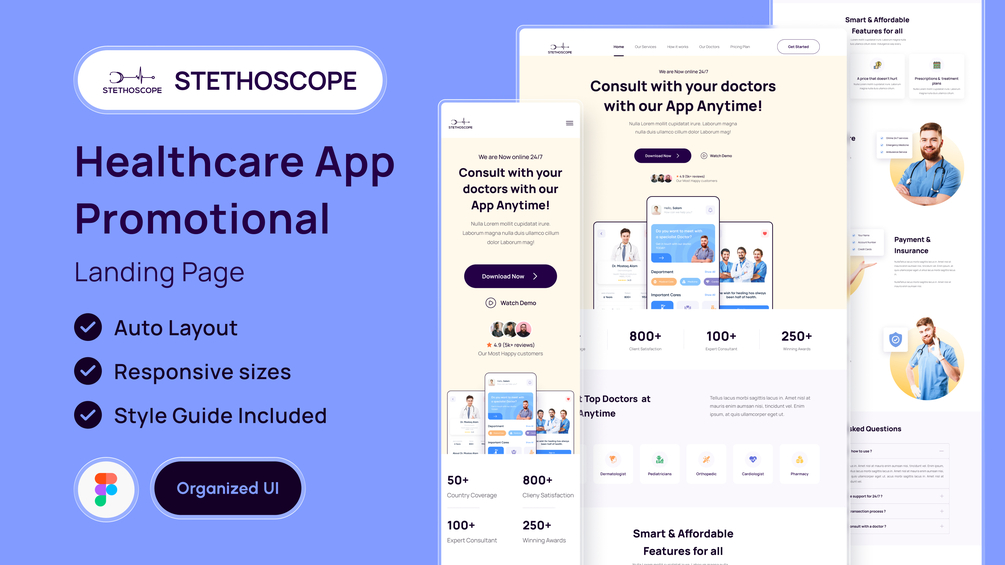 Healthcare Or Health teach App Promotional Landing Page UI UX Design UI Kit