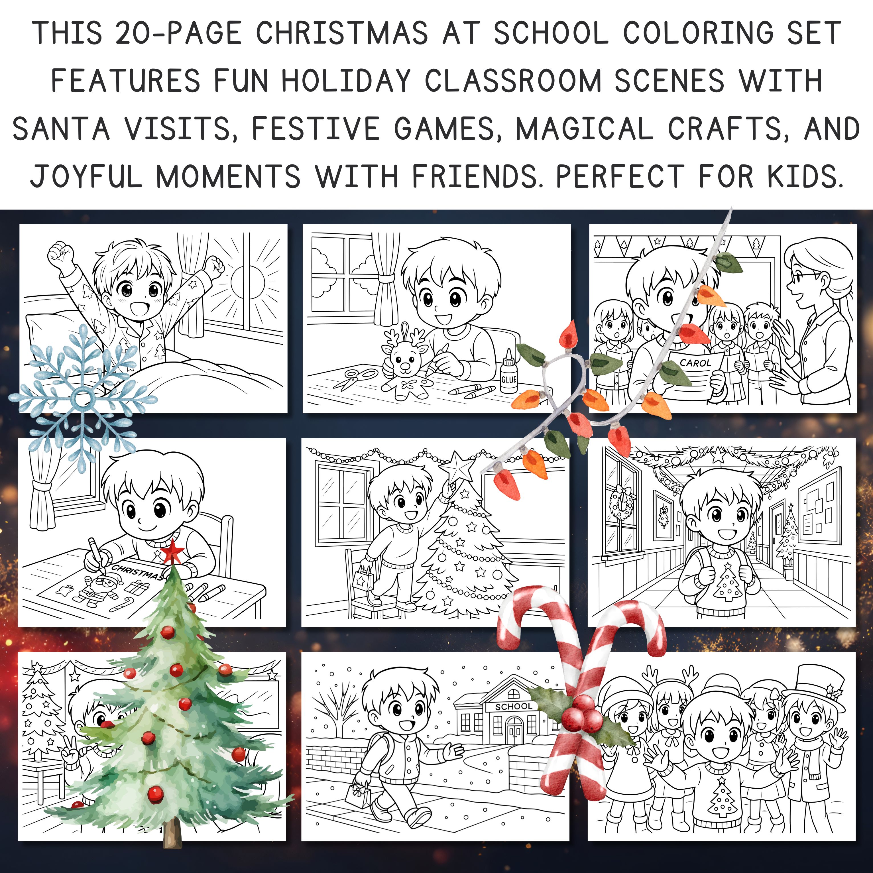 Christmas at School Coloring Pages for Kids | 20 Holiday Classroom ...