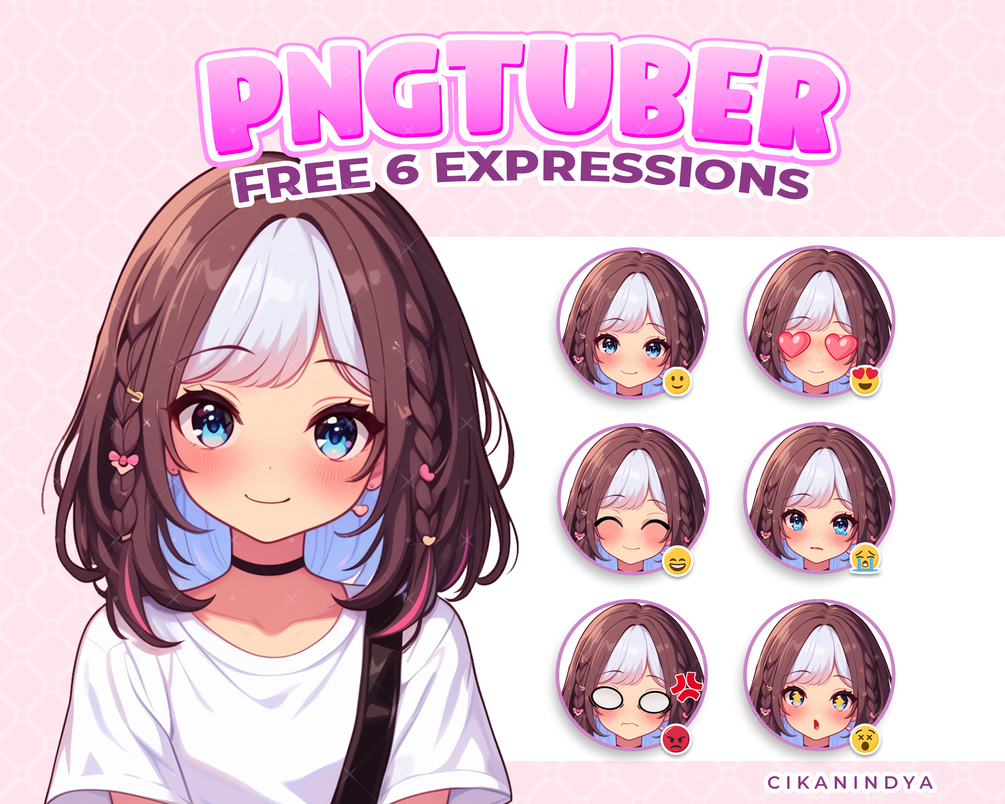 PNG Tuber | Cocoa Brown Hair with White Fringe and Pink Highlights ...