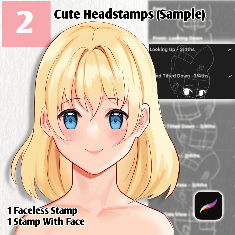 [FREE SAMPLE] 2 Procreate Anime Face Guides (Brush Pack)