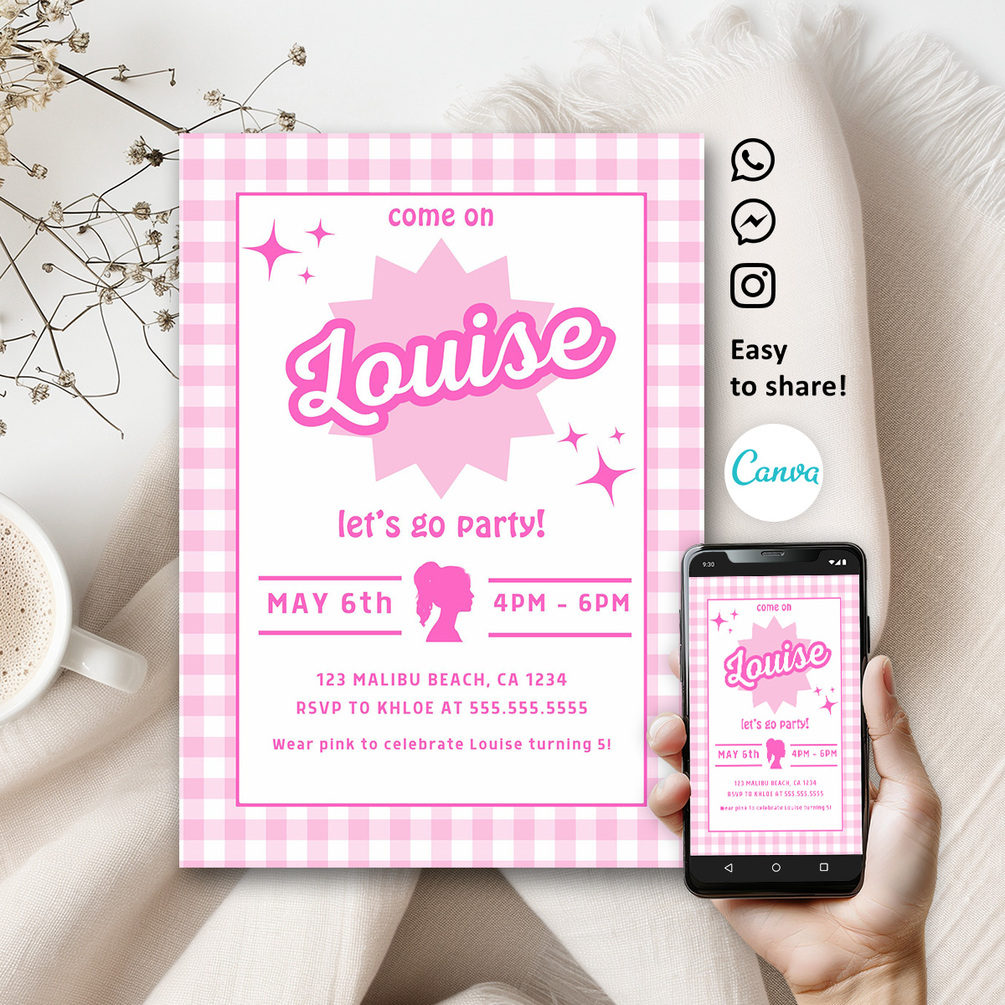 Pink Doll Party Girl Birthday Invitation
