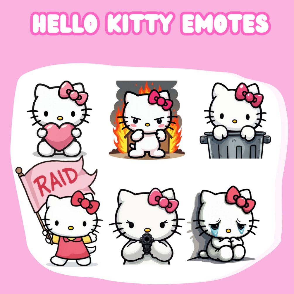 Cute Hello Kitty Twitch Emotes – Kawaii Streaming Emoji Pack – Adorable ...
