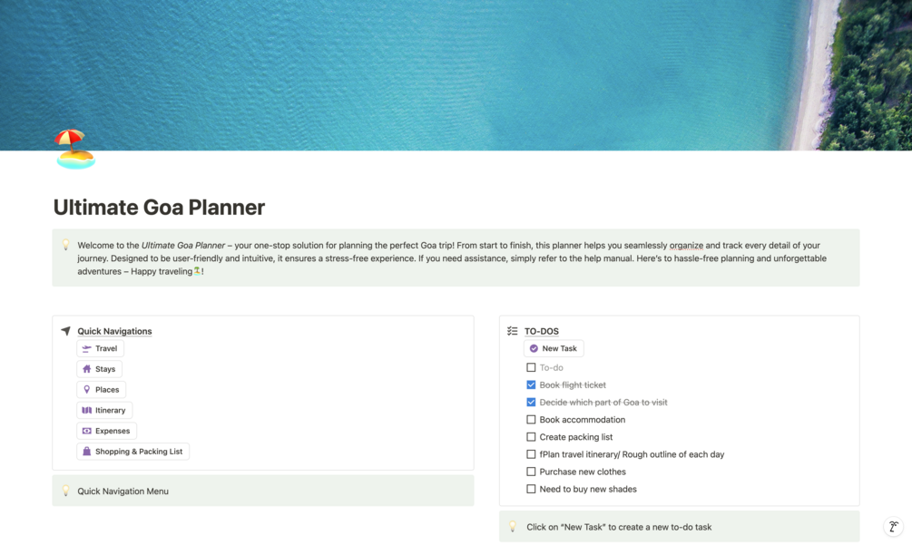 Ultimate Goa Planner - Notion Template