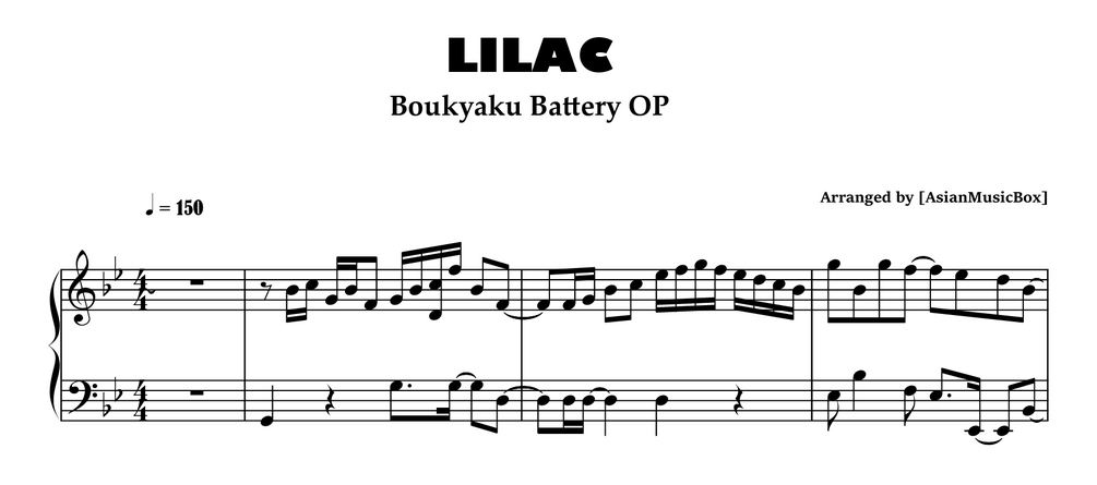 'Lilac' - Boukyaku Battery OP [Piano Sheet Music / MIDI / WAV]