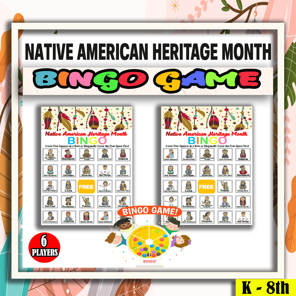 Native American Heritage Month Bingo Game for Kindergarten - 8th