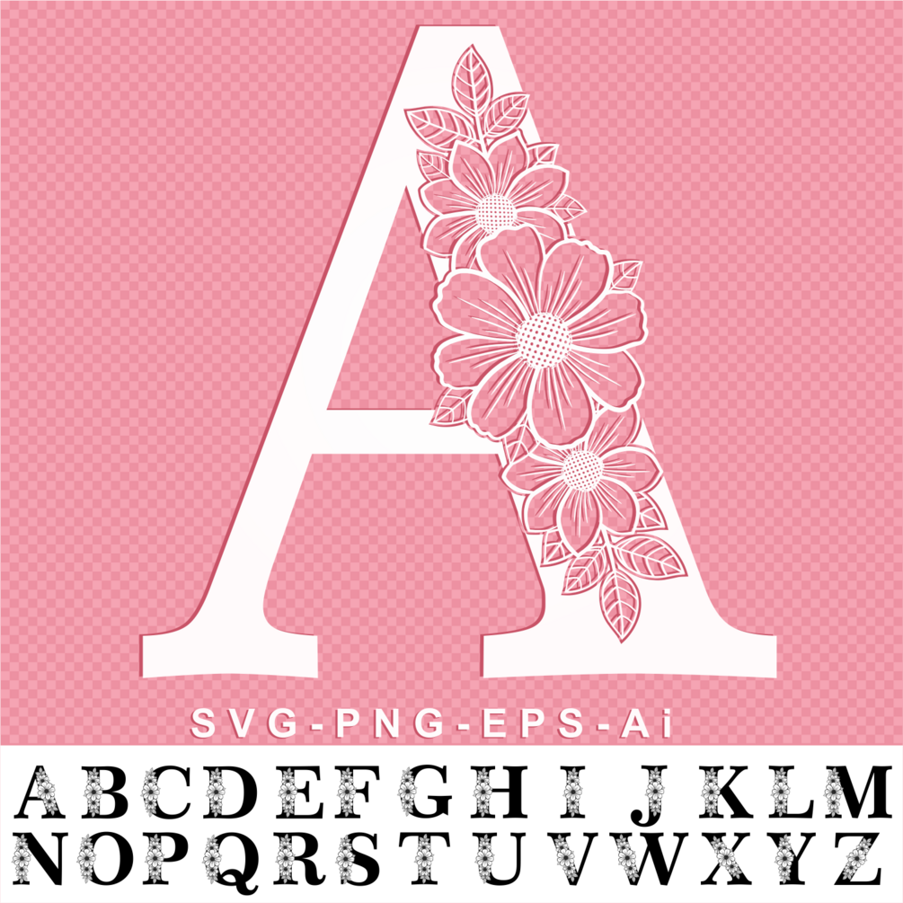 Flowers Split Font Alphabet Monogram Letters Set A-Z SVG Designs Bundle ...