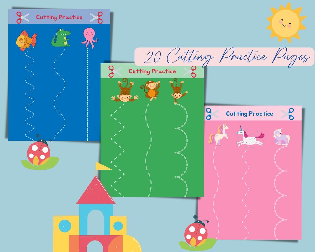 20 Scissor Skills cutting worksheets for preschoolers