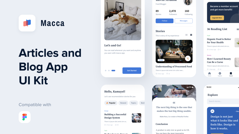 Macca - article & blog app UI Kit