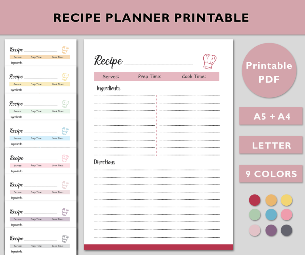 Recipe Planner Printable, Recipe Card Template, Blank Recipe Page ...