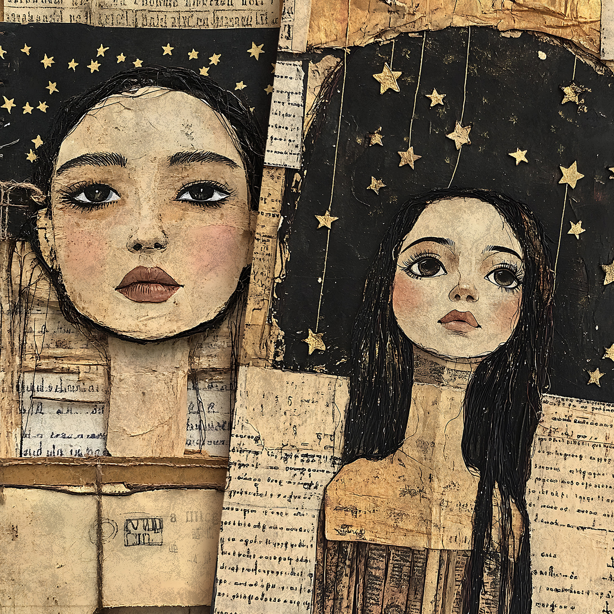 30 pc Gold Star Collage Girl Printable Junk Journal Half Papers for ...