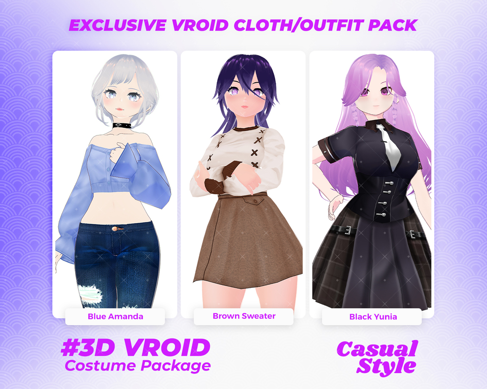 Casual Shirt Outfits for Virtual Streamers - VRoid Clothing Pack, Girl ...