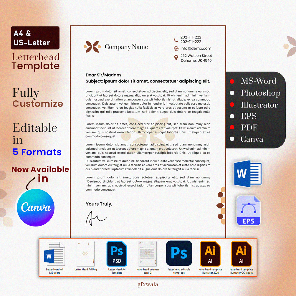 Modern Sleek Letterhead Template – Fully Customize Canva, EPS, MS Word ...
