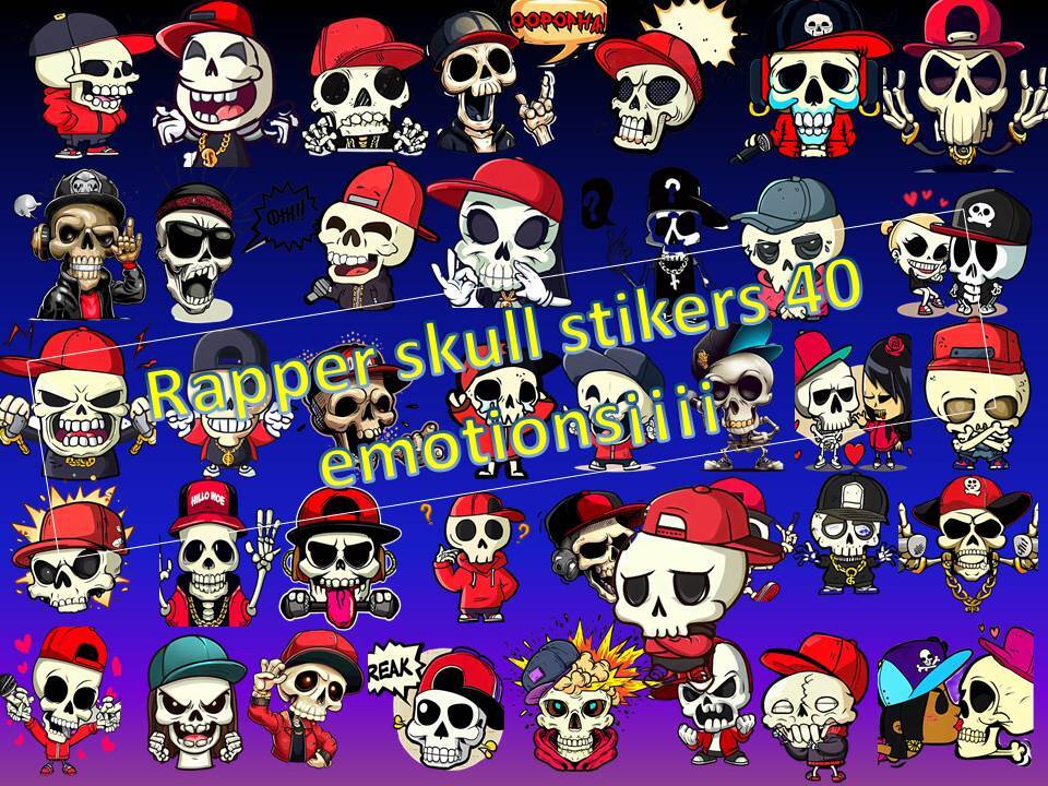 40 RAPPER SKULL STICKERS WITH DIFFERENT EXPRESSIONS AND SIZES